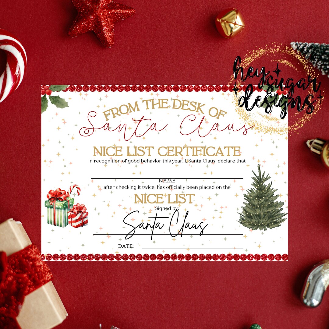 Santa Claus Nice List Certificate | Printable | Instant Download ...