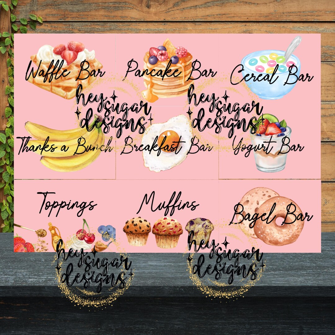 Pink Breakfast Food Table Signs | Watercolor Signs | Printable | Bagels ...