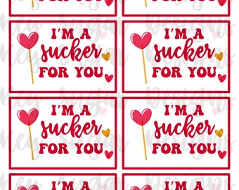I'm a Sucker for You Gift Tag Png, Pdf and Jpg Files Valentine's Day ...
