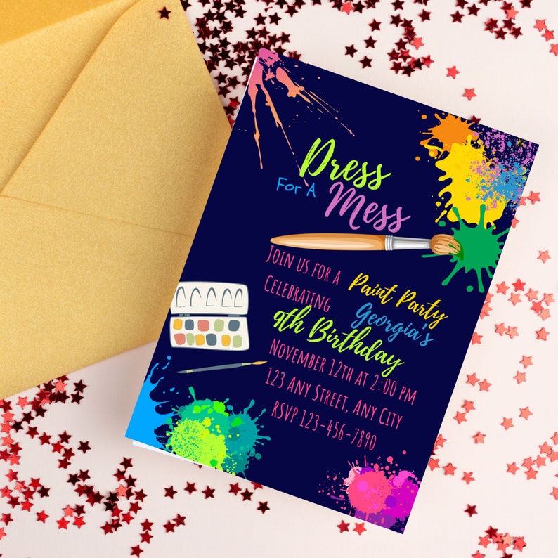 Dress for a Mess Art Party Invitation Template Paint Splatter Digital ...