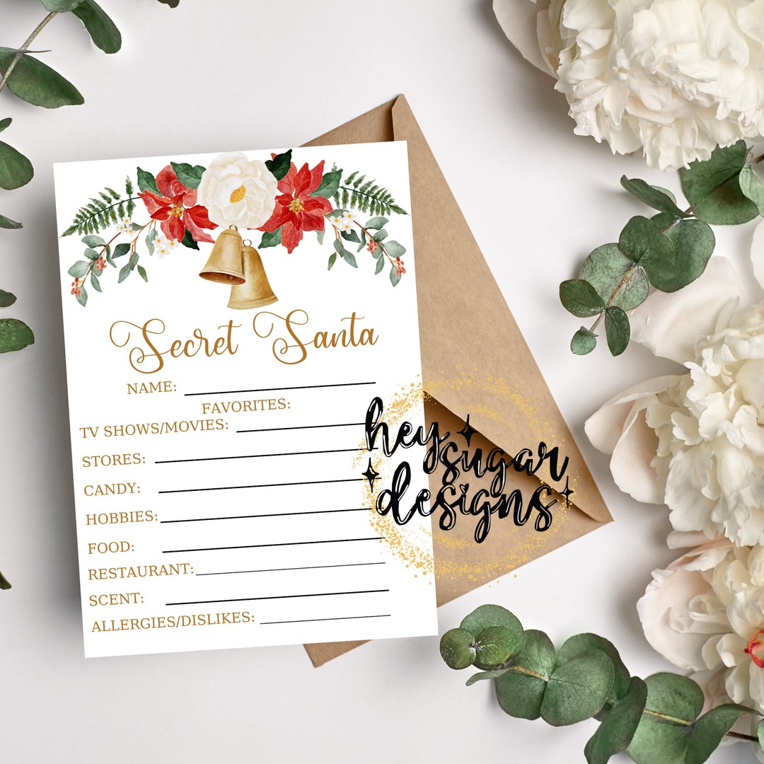 Secret Santa Printable Card | Watercolor | Floral | Flowers | Christmas ...