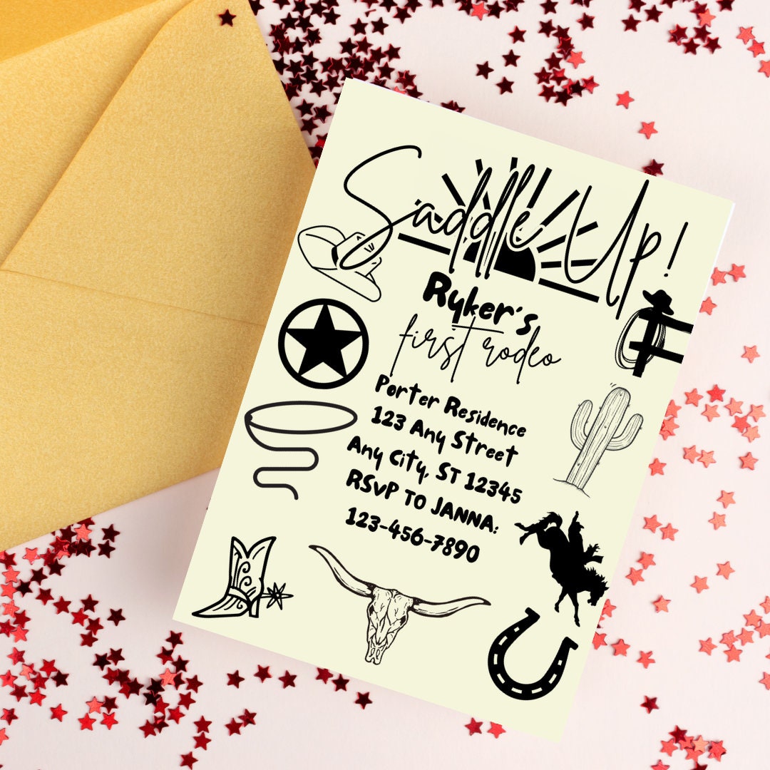 Editable Saddle up First Rodeo Birthday Invitation Template, Horse ...