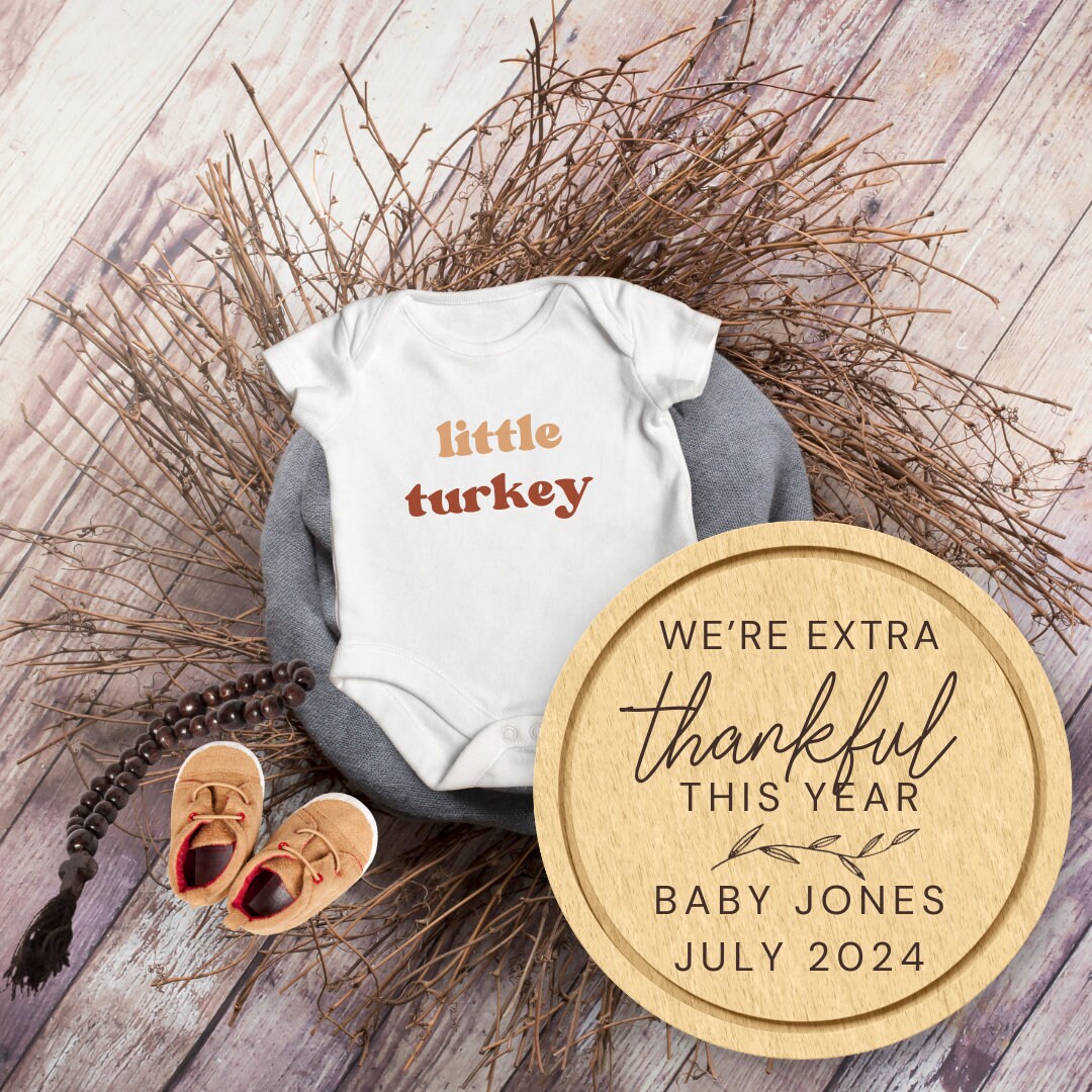 Editable Thankful Little Turkey Thanksgiving Fall Autumn Pregnancy ...