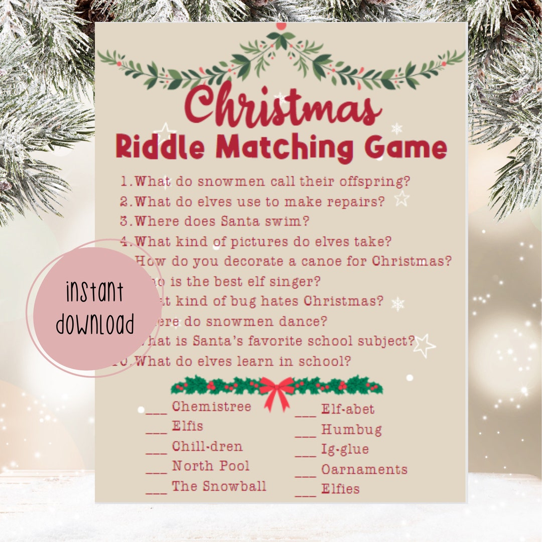 Christmas Riddle Matching Game and Answer Key | Christmas Joke Game ...
