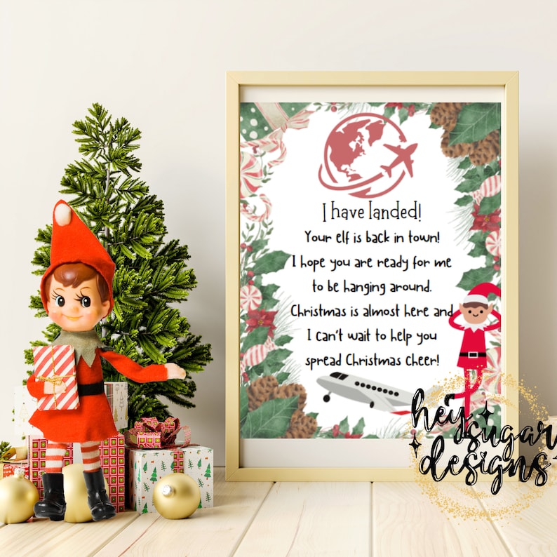 Editable Elf Has Landed Template | Christmas Elves | Airplane Trip ...