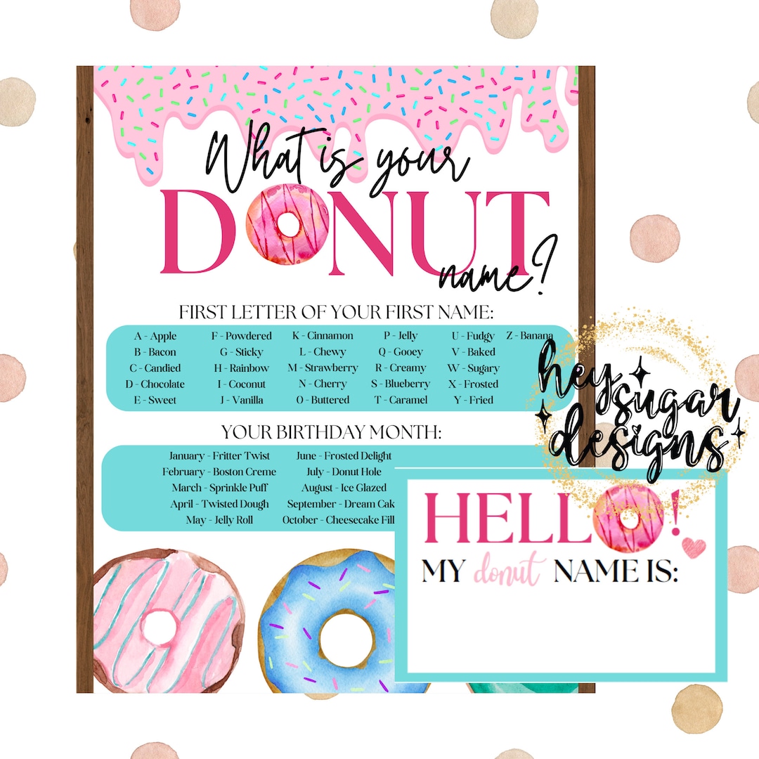 Donut Name Sign Printable | Whats Your Donut Name | Sweet One Donut ...