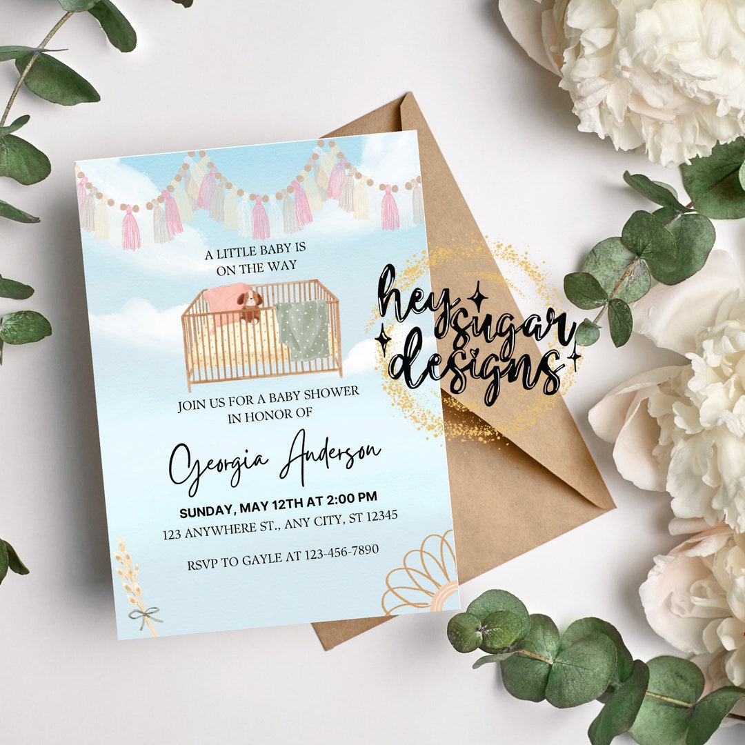Cloud Baby Shower Editable Invitation Template | Baby Crib | Pastel - Etsy