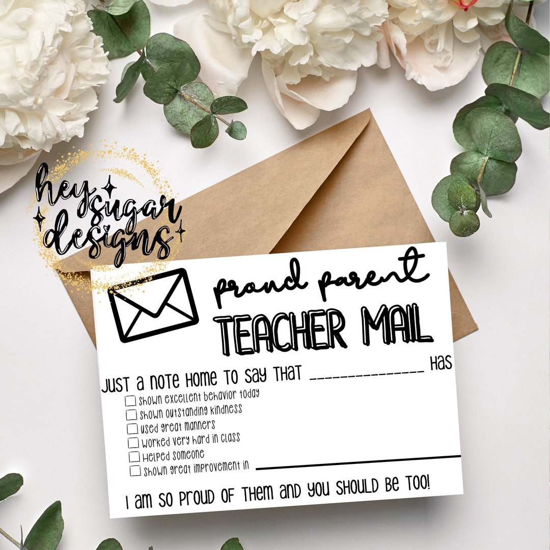 Proud Parent Teacher Mail Printable Cards for Teachers, Instant ...