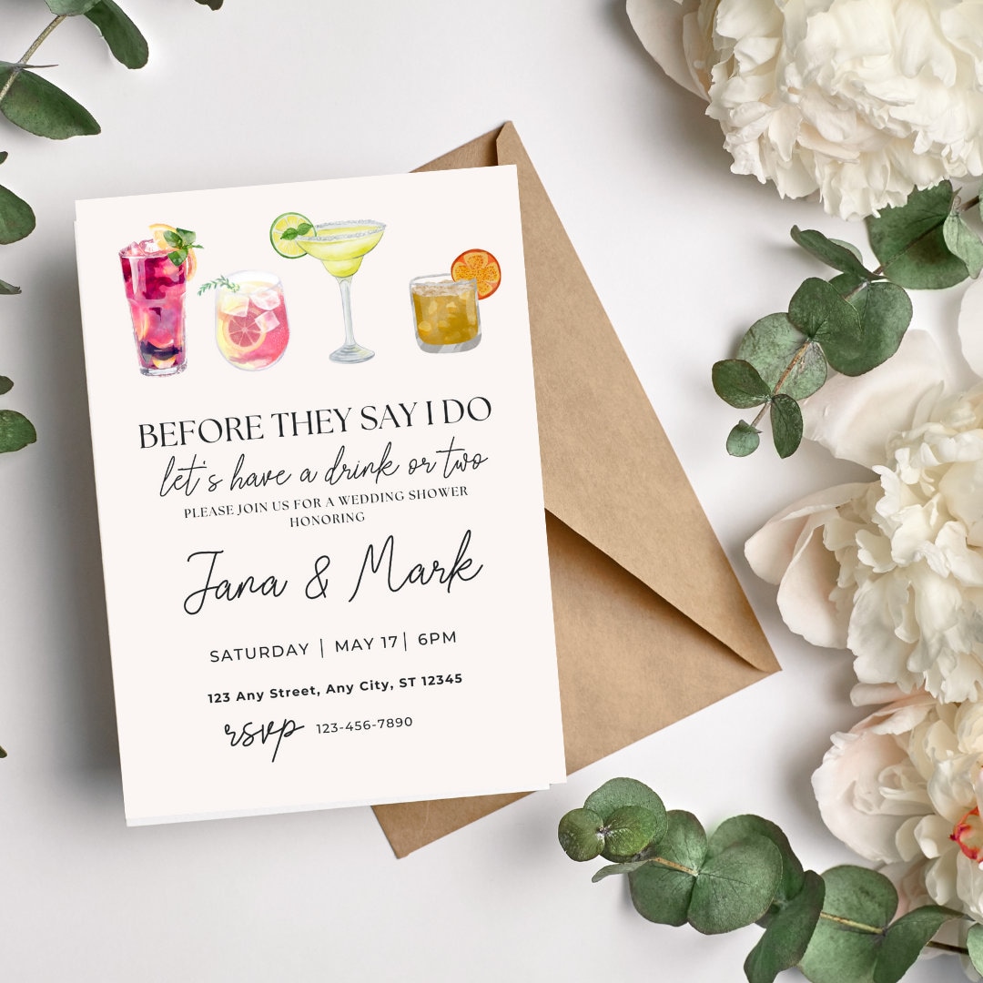 Editable Cocktail Drinks Engagement Party Wedding Shower Celebration ...