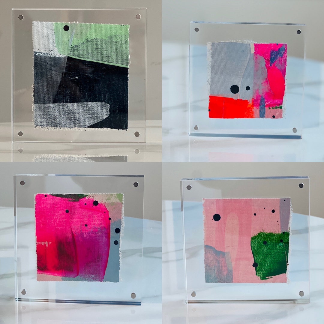 Original Abstract Art Painting in Chunky Acrylic Frame 5x5 - Etsy