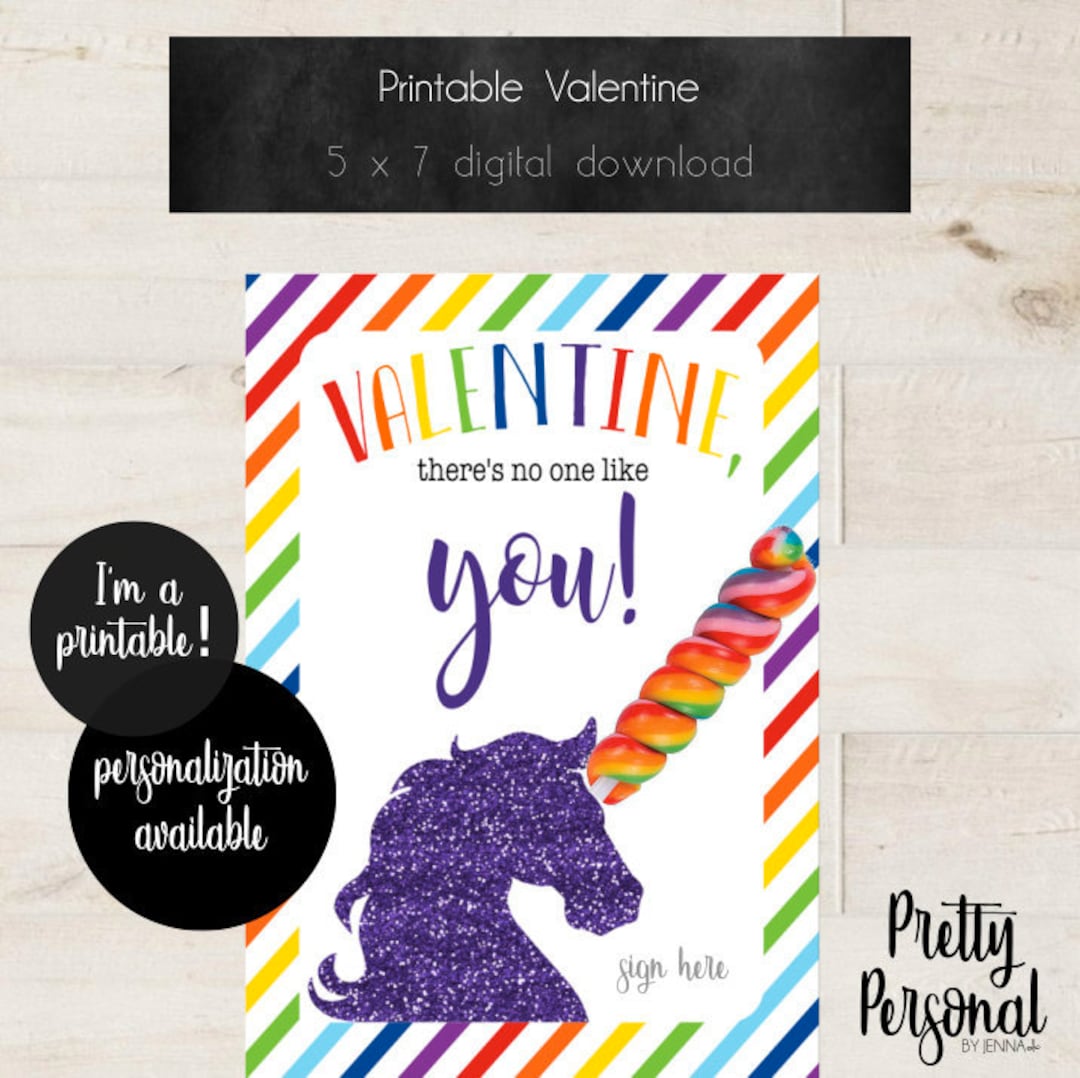 DIY Lollipop Unicorn Printable Valentine! 'pretty Personal by Jenna' - Etsy
