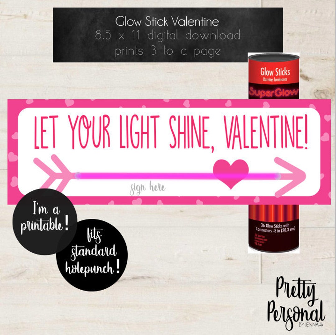 DIY Glow Stick Valentine Printable, sugar-free Fun 'pretty Personal by ...