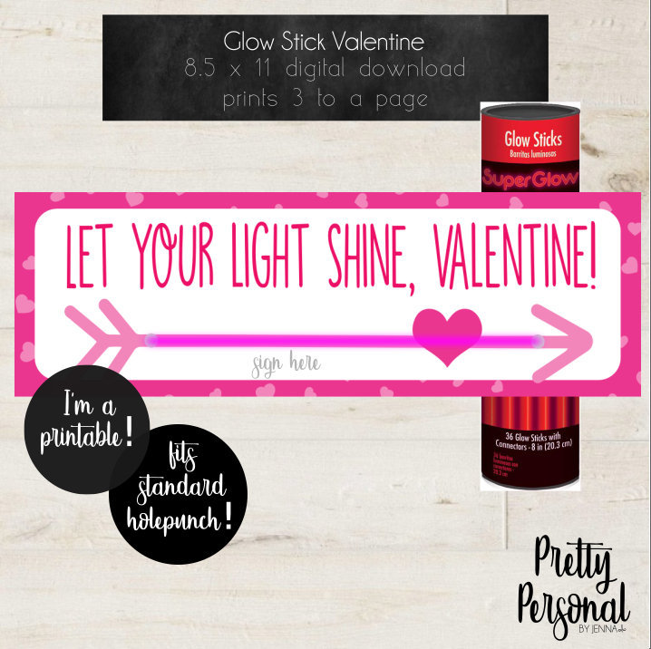 DIY Glow Stick Valentine Printable, (sugar-free) Fun! 'pretty Personal ...