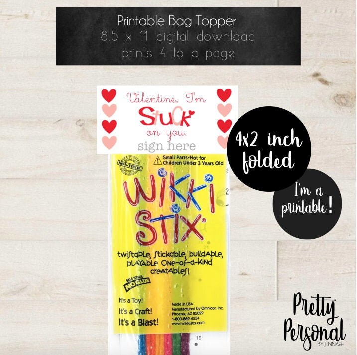 DIY Wikki Stix 'stuck on You' Printable Valentine Bag | Etsy