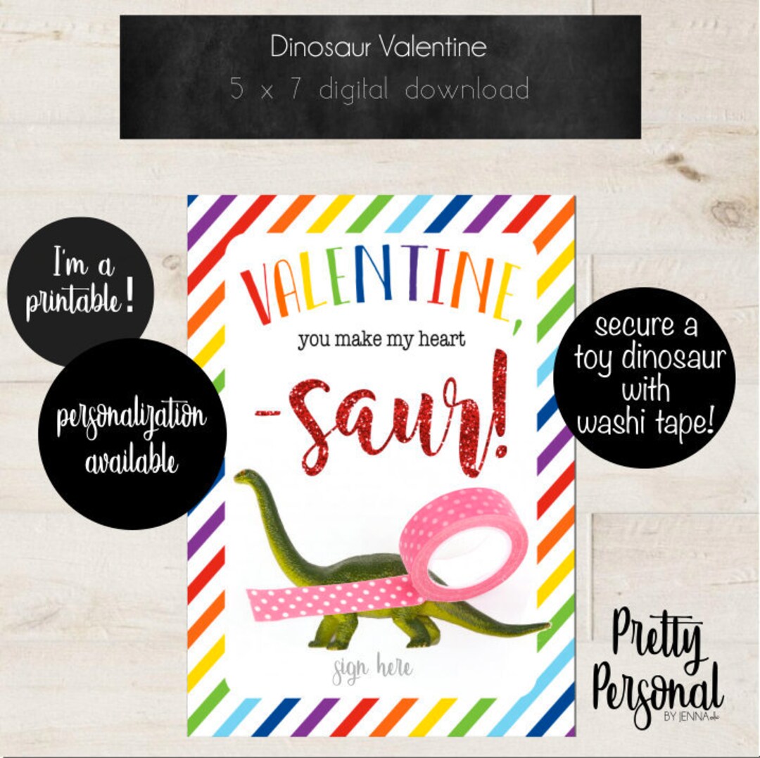 DIY Printable Dinosaur 'you Make My Heart saur' Valentine Card sugar ...