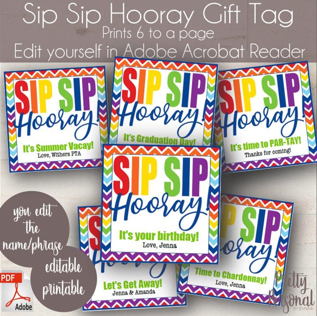 Personalized Birthday / Multipurpose Editable Gift Tag Printable 'sip ...