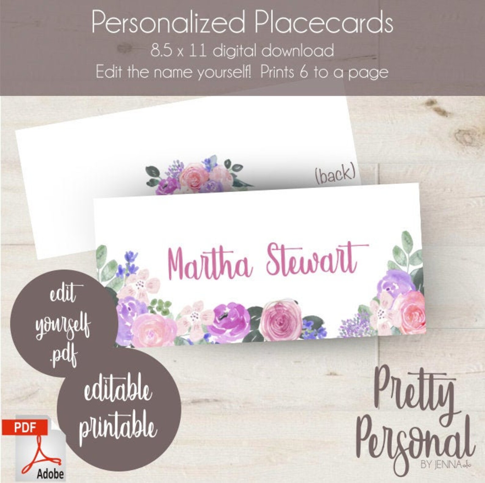 Personalized Placecards Double-sided 'pretty Personal by - Etsy