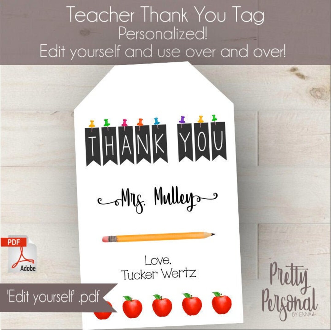 Personalized Teacher Thank You Gift Hang Tags 'pretty Personal by Jenna ...