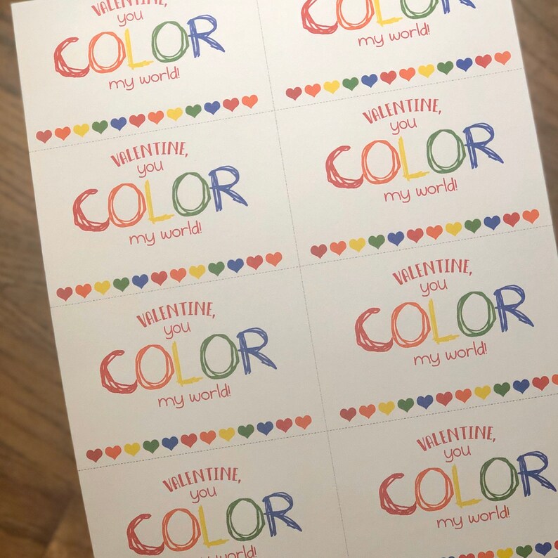 DIY Valentine you Color My World horozontal | Etsy