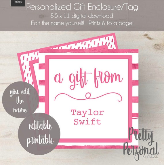 Personalized Printable Gift Tag Enclosure or Label 'pretty | Etsy