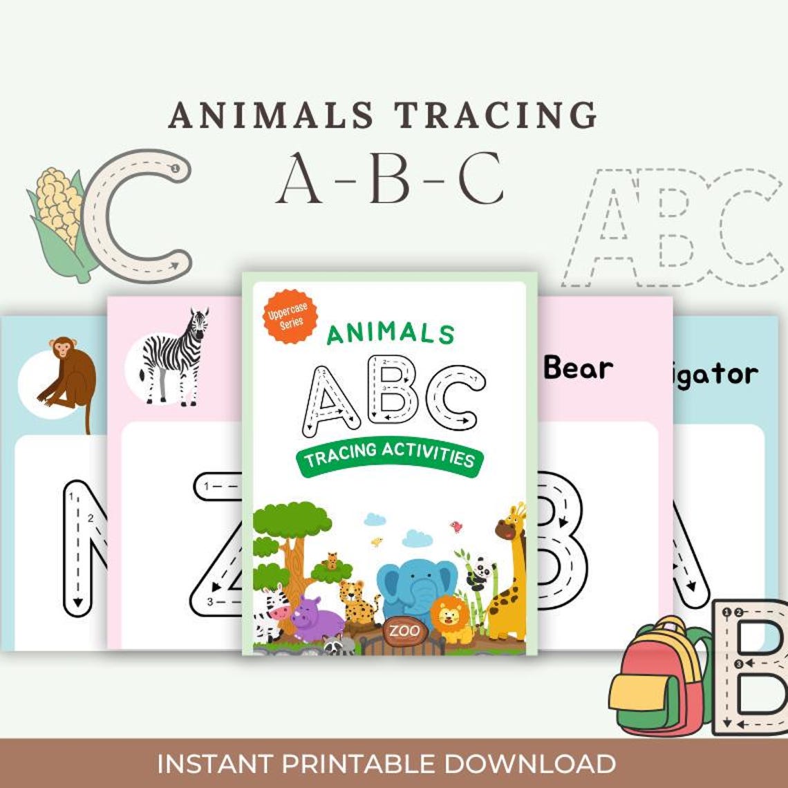 Animals Alphabet Tracing Worksheets | A to Z Letters Tracing With Cute ...