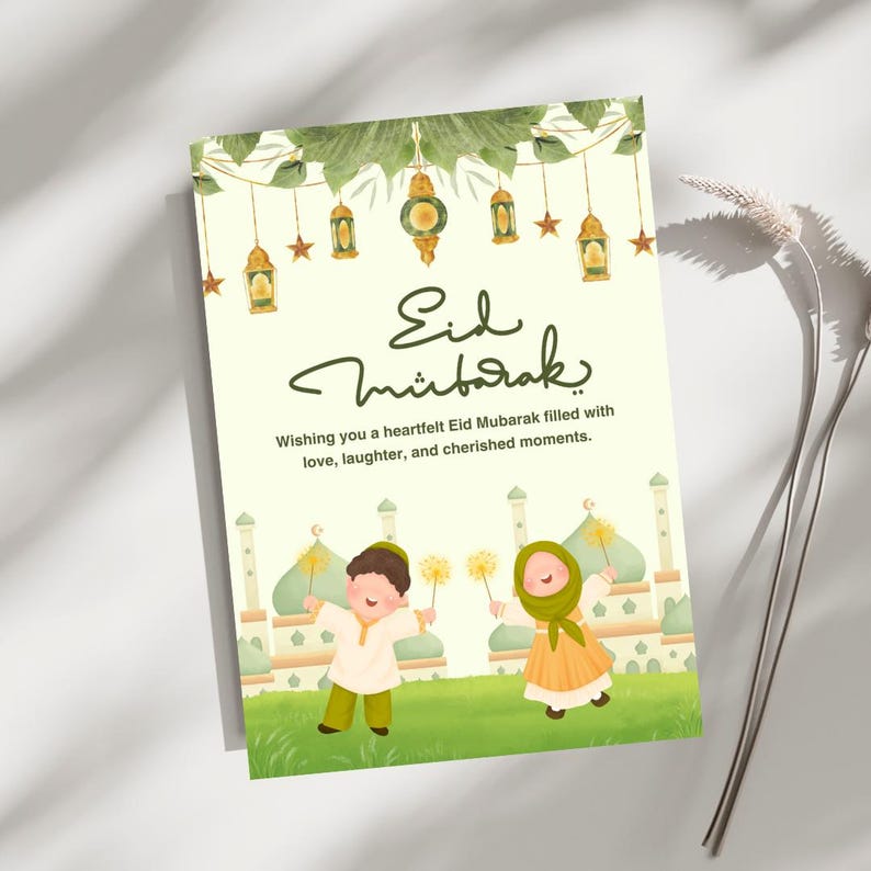 Eid Mubarak Kids Printable Poster– Watercolor Art for Eid Celebration ...