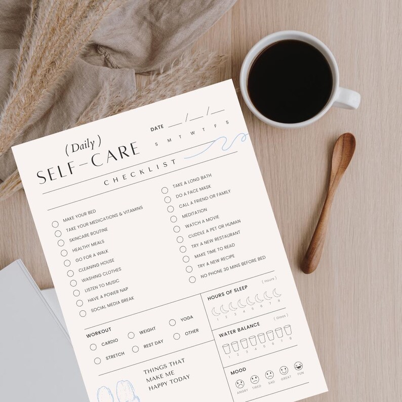 Daily Self-care Planner With Habit Tracker | Wellness Checklist, Mood ...