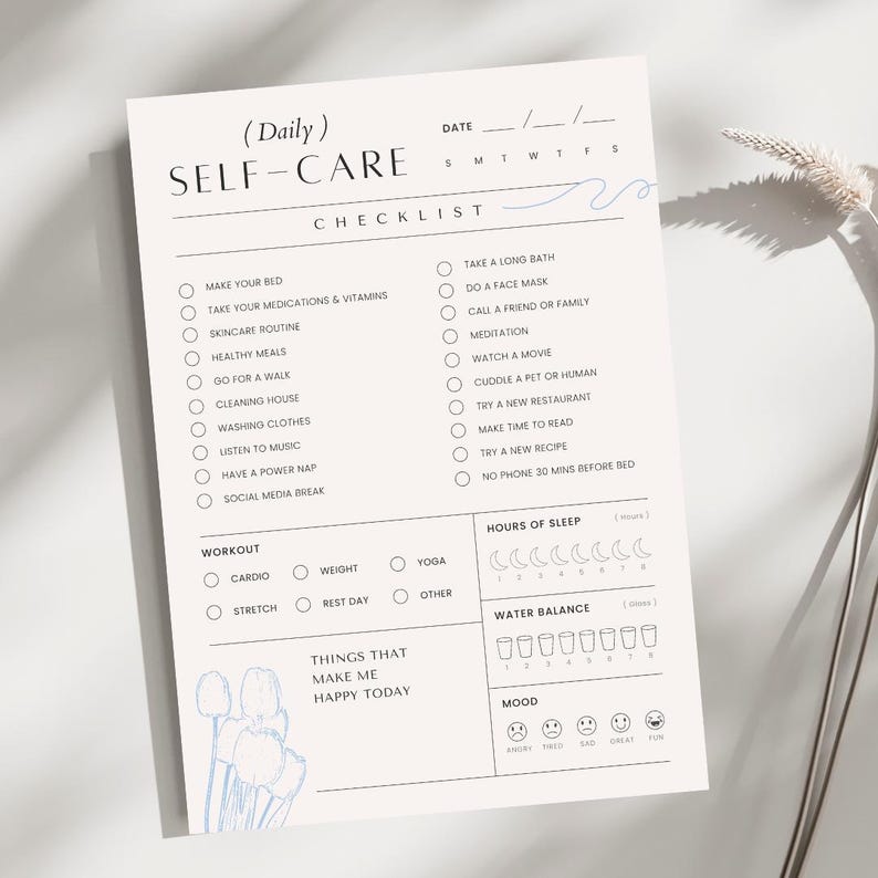 Daily Self-care Planner With Habit Tracker | Wellness Checklist, Mood ...