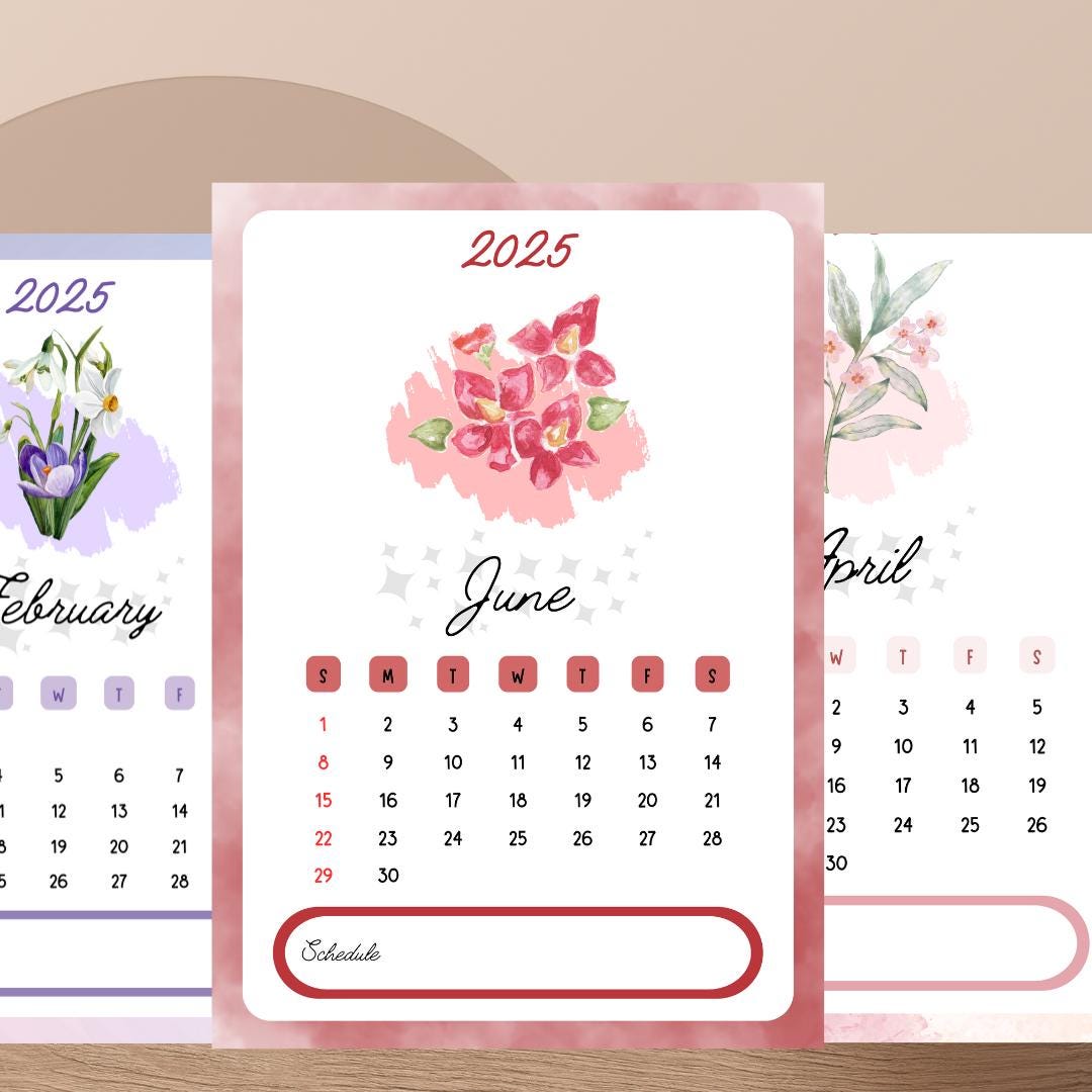 2025 Watercolor Flower Calendar With Monthly Schedules – A Year of ...