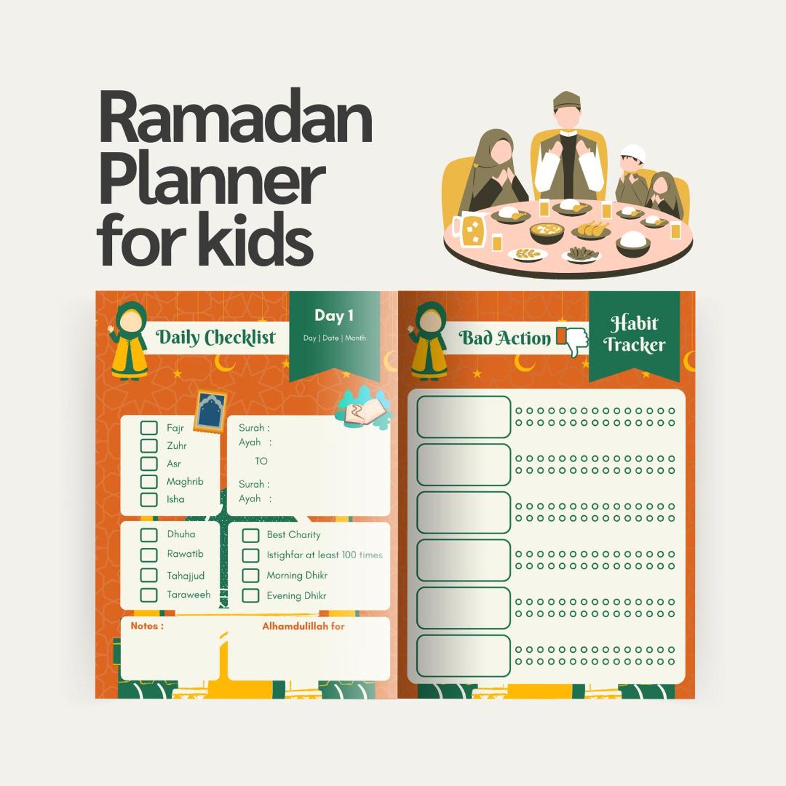 Ramadan Planner for Kids, Prayer Tracker, Good and Bad Deeds Habit ...