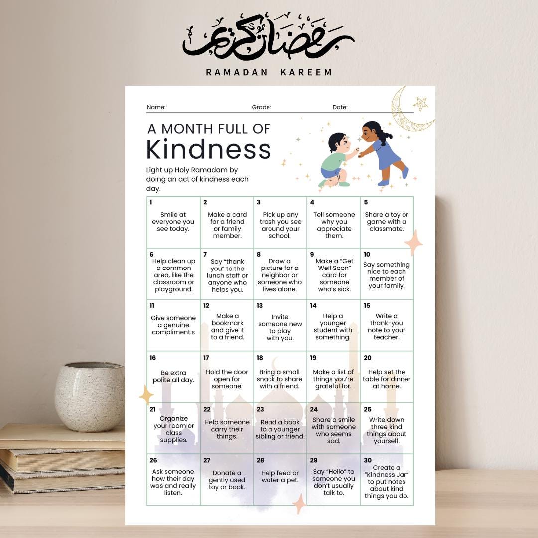 A Month Full of Kindness Ramadan Calendar | 30-day Kindness Challenge ...