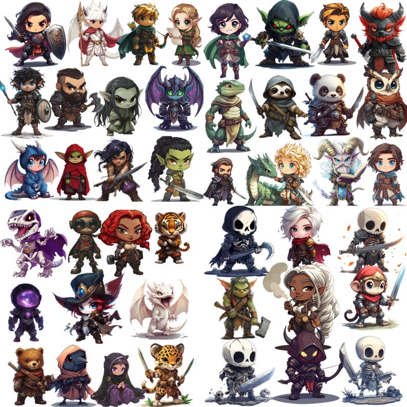 Fantasy RPG TTRPG Clipart Bundle, 200 Tabletop PNG Characters ...