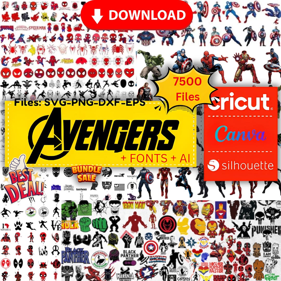 Superhero Mega Bundle Svg, Capitão América, Homem de Ferro, Hulk, Thor ...