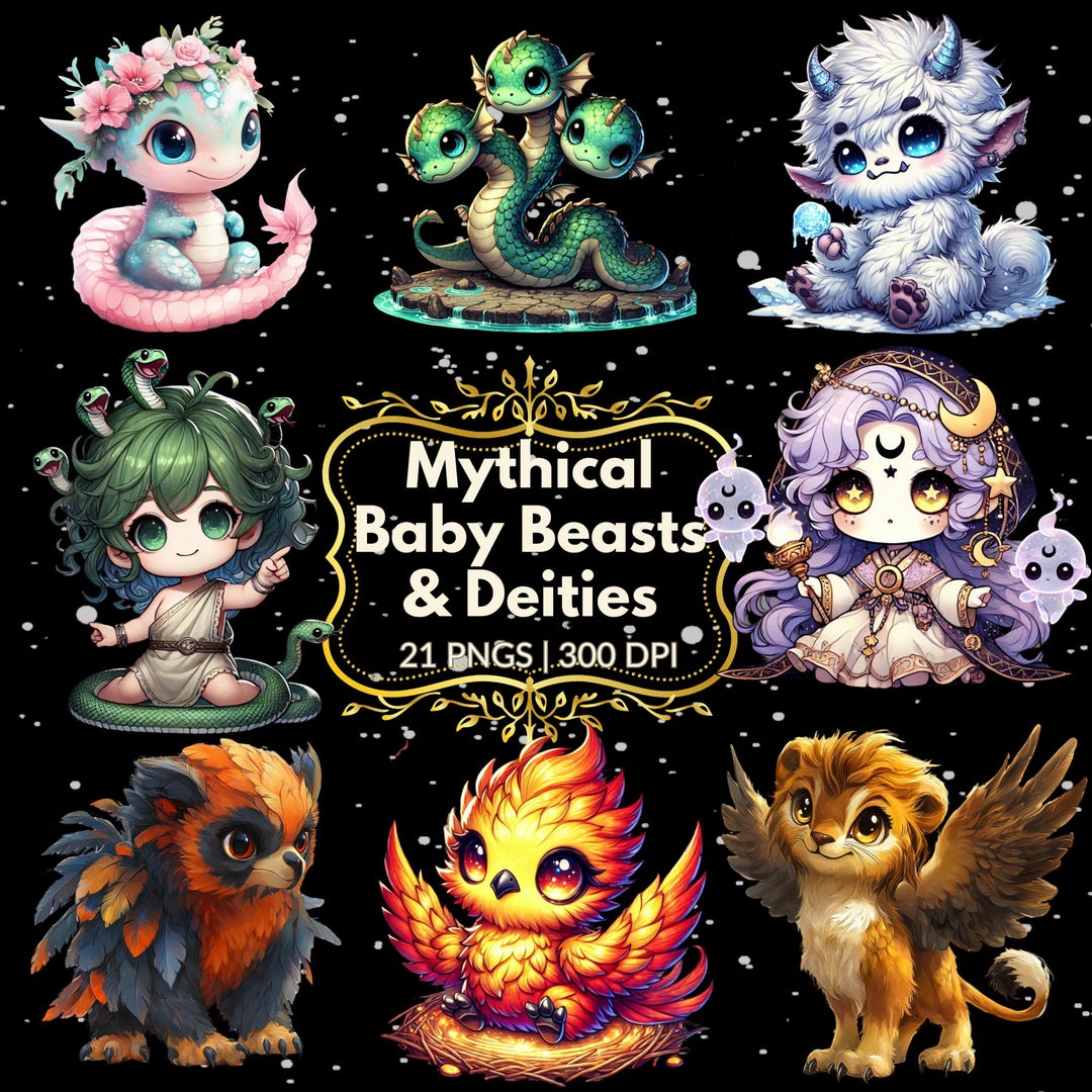 Baby Beasts Deities Clipart PNG Sublimation Greek Gods Goddess Medusa ...