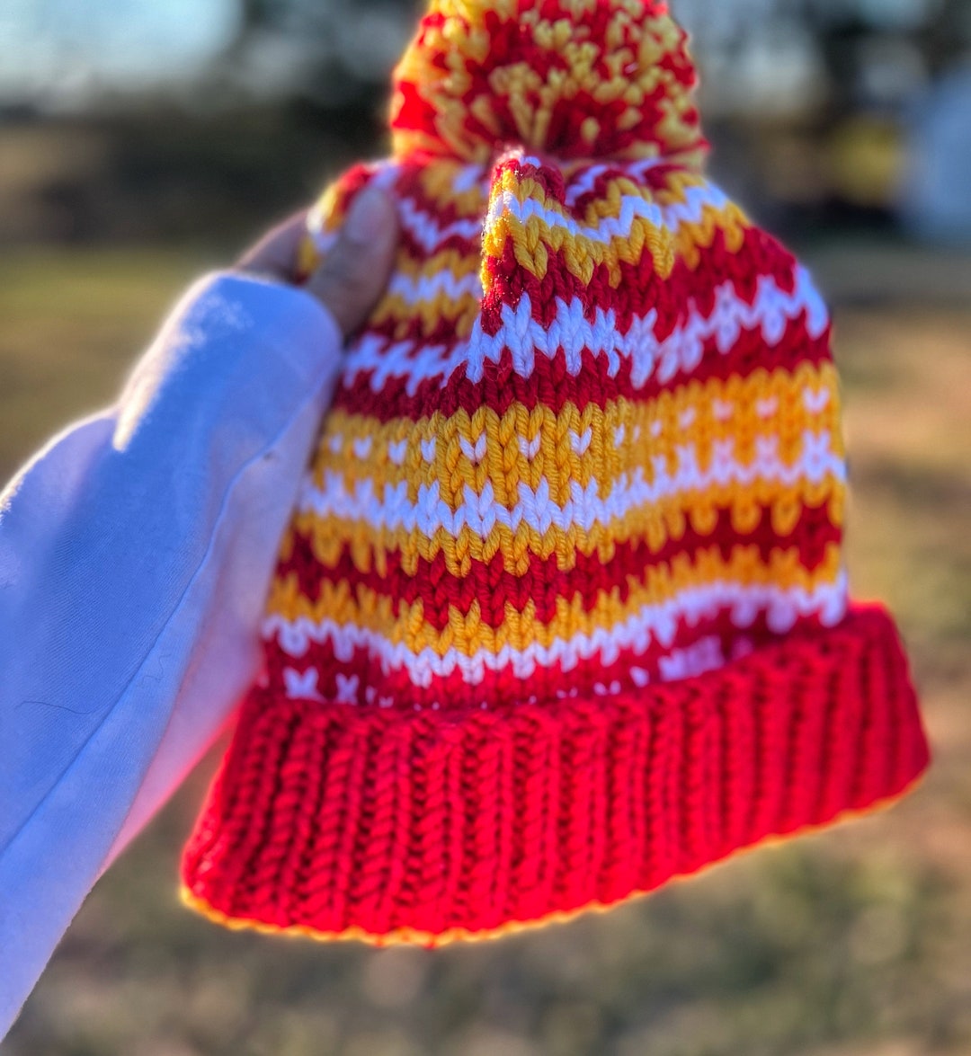 Kansas City Chiefs Inspired Colors Hand Knitted Beanie READY TO SHIP - Etsy