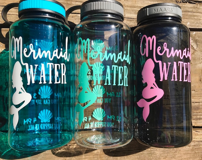 Mermaid Water Bottle, Wide Mouth Water Bottle, W/ Drinking Times, 34oz ...