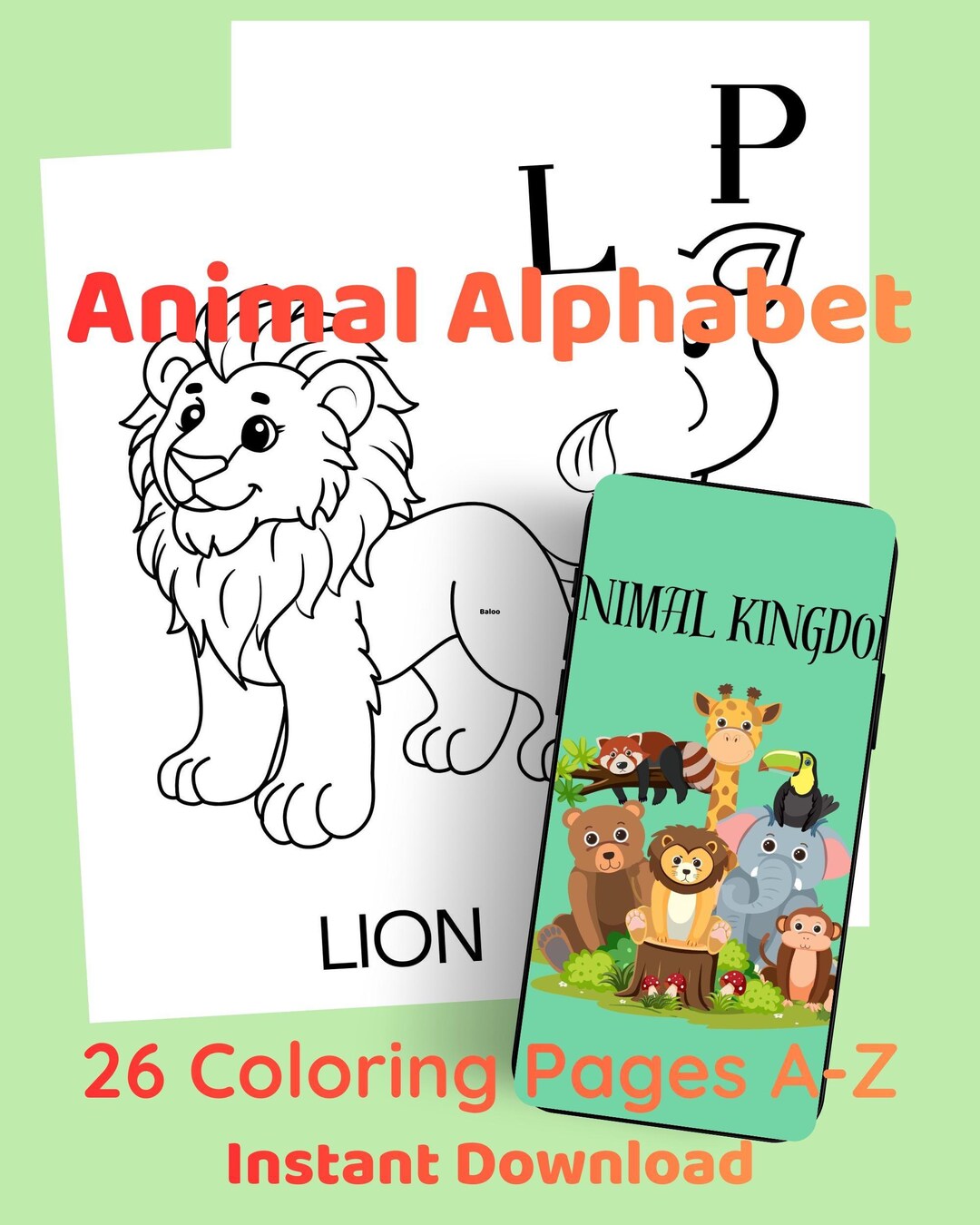 Animal Alphabet Coloring Book, ABC Learning Pages (PDF Download) - Etsy