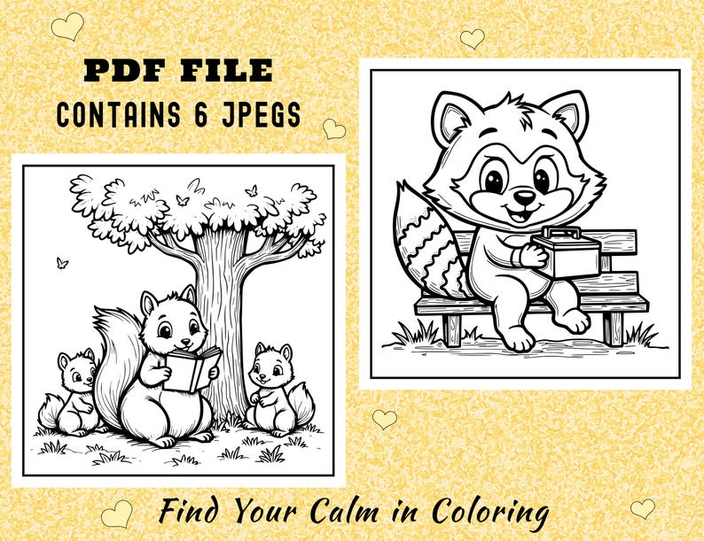 Cute Animal Coloring Pages for Kids, School Days Coloring Book ...