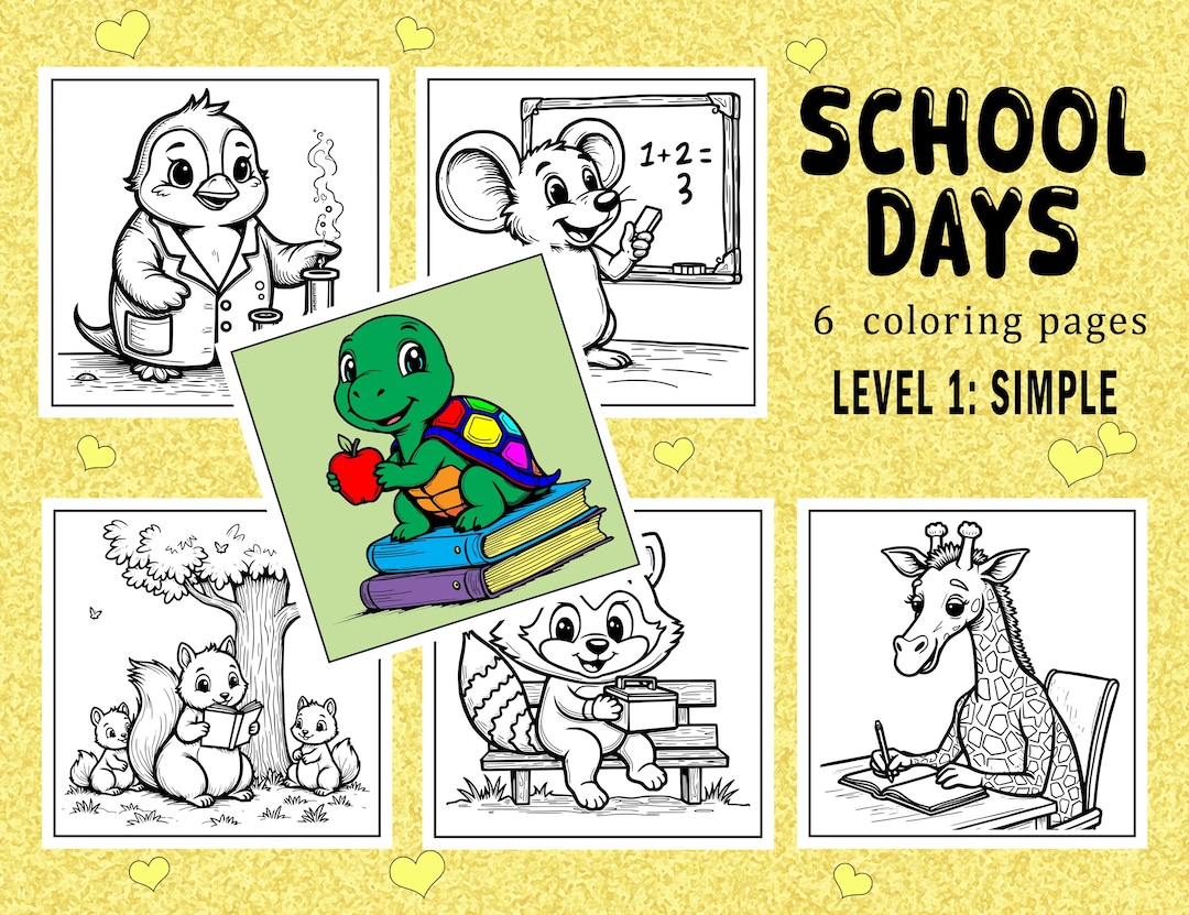 Cute Animal Coloring Pages for Kids, School Days Coloring Book ...
