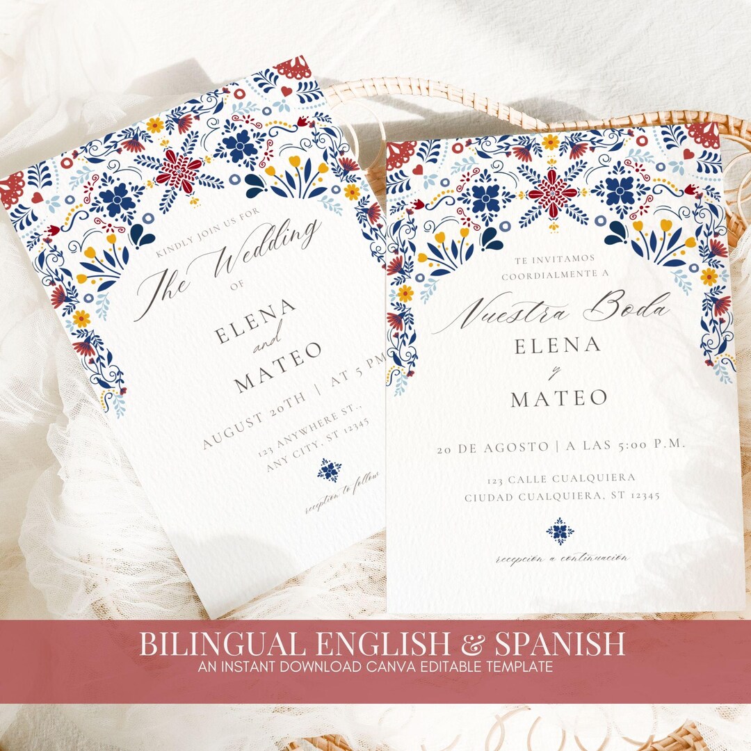 Wedding Invitation Template: Spanish & English - Colorful Tile Floral ...