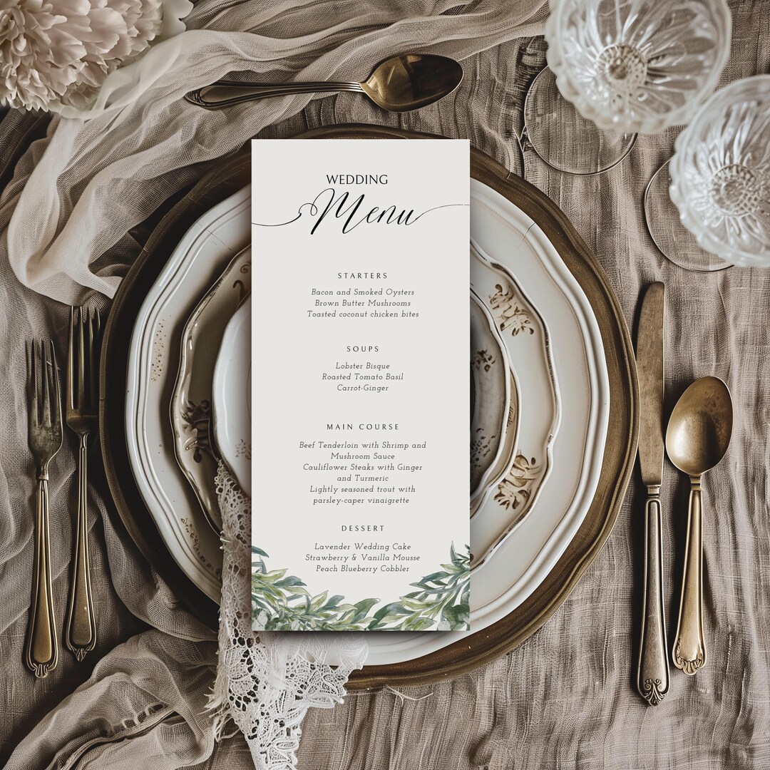 Rustic Wedding Menu Template: Modern Script, Printable 4x9 (canva) - Etsy