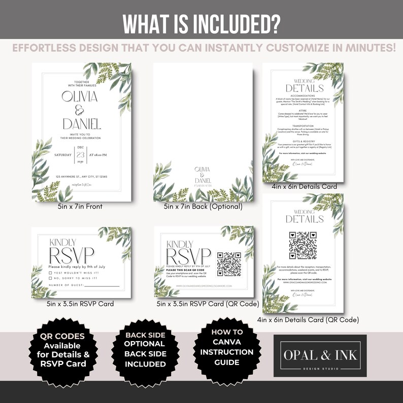 Rustic Greenery Wedding Invitation Set (editable RSVP & Details Cards ...