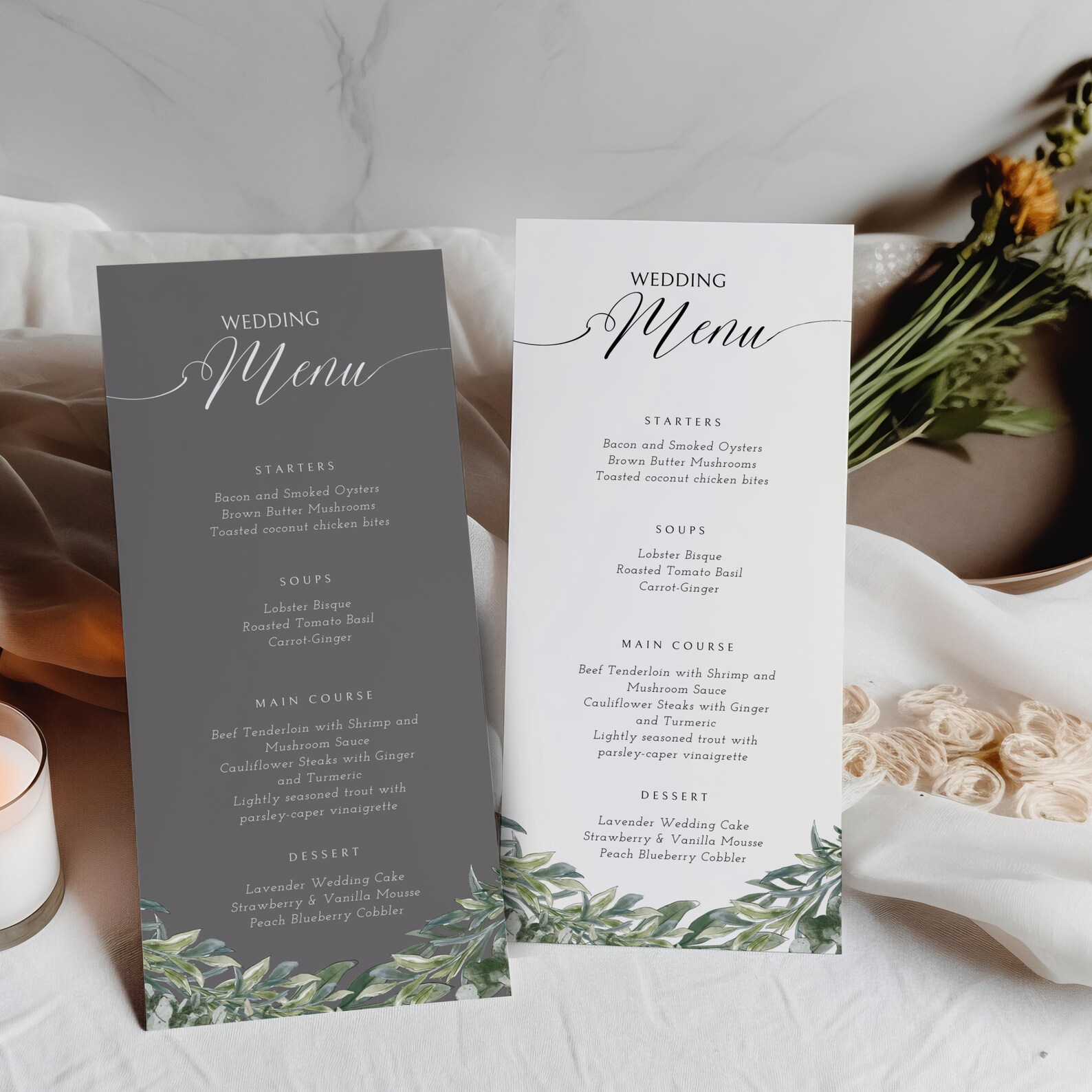 Wedding Menus | Elegant Wedding Menu Template With Sage Green Details ...