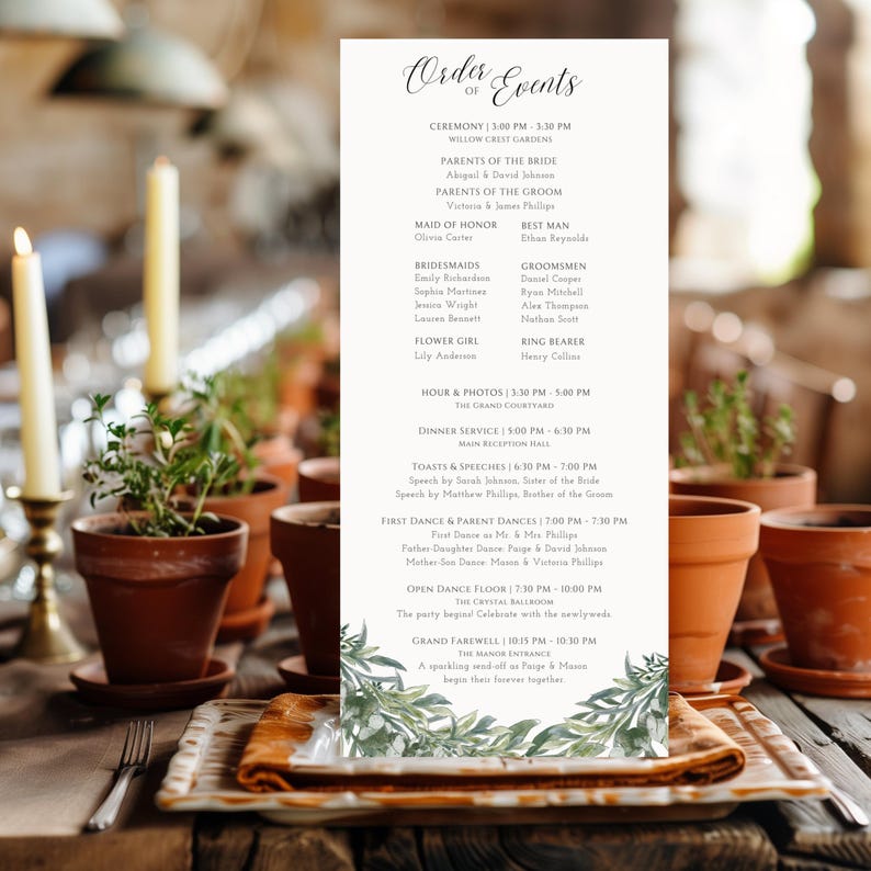 Rustic Wedding Program Template: Editable 4x9 Canva Design (digital Download) - Etsy