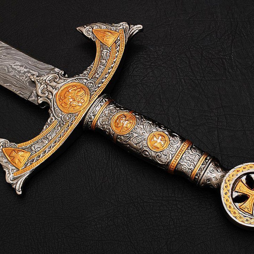 Handmade Templar Knight Sword Sacred Damascus Holy Long Sword Ornate ...