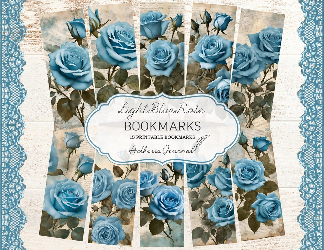 Light Blue Rose Bookmarks | Printable Bookmarks | Digital Bookmarks ...