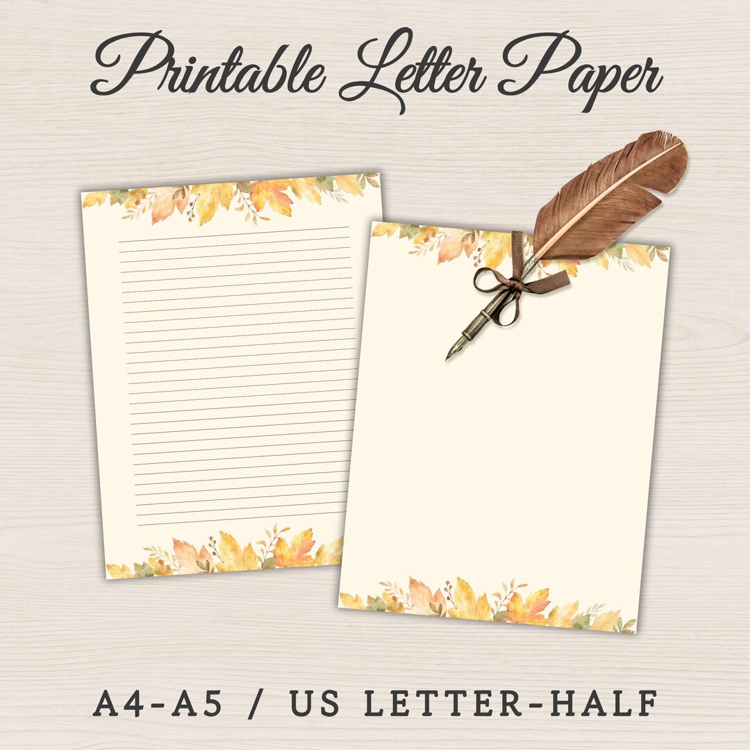 Watercolor Fall Leaves Letter Paper | Floral Printable Letter | Autumn ...