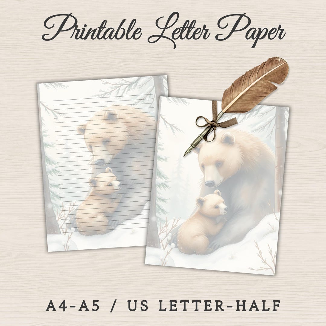 Winter Animals Letter Paper | Cute Bears Printable Stationery | Forest ...