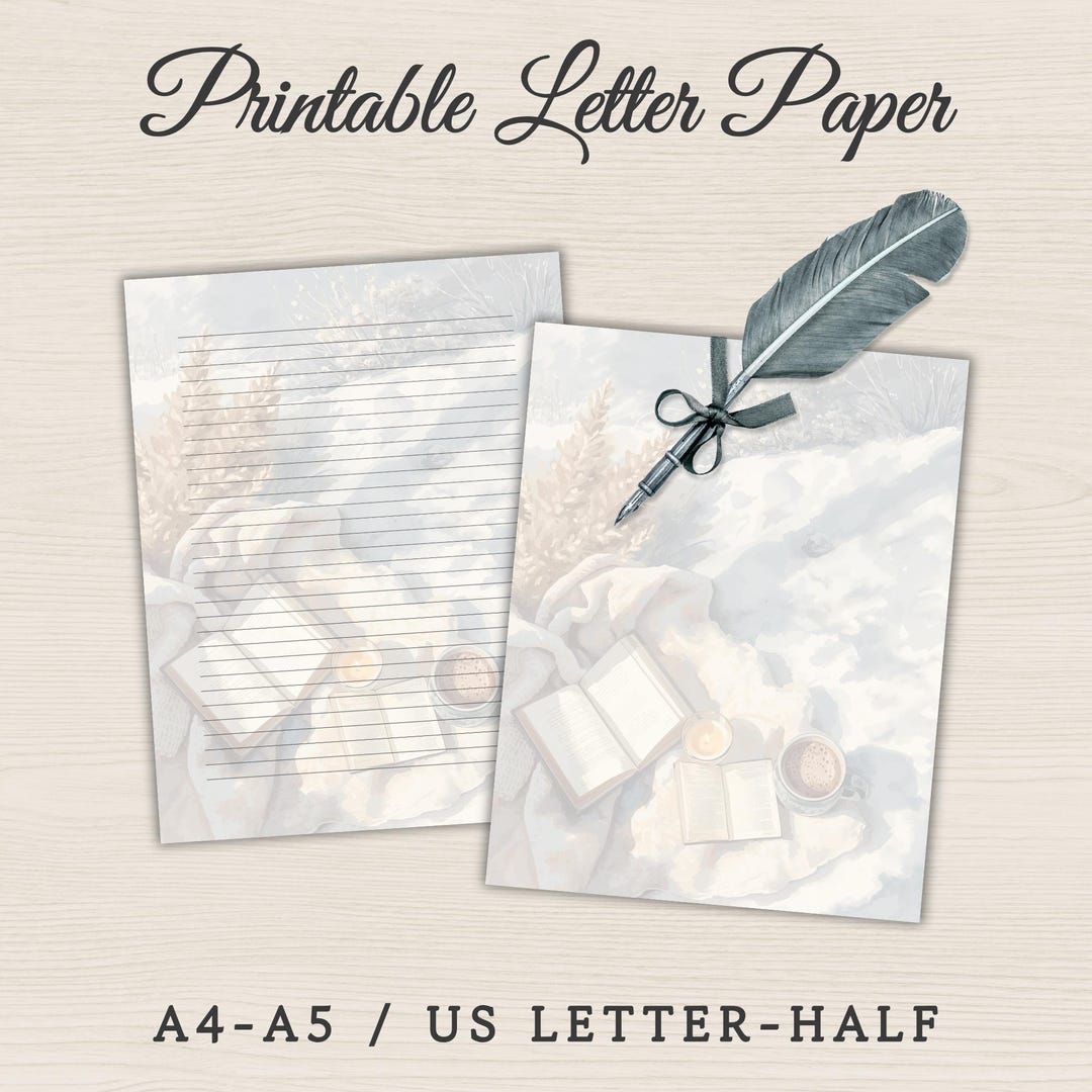 Cozy Winter Letter Paper | Snowy Mountains Printable Stationery | Lined ...