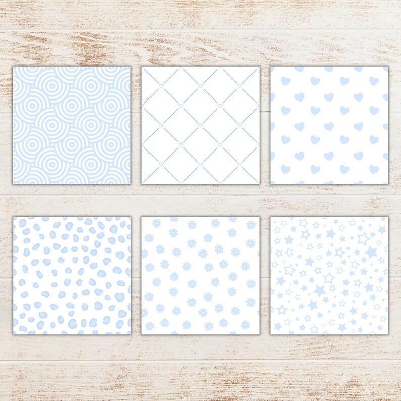 Essential Patterns Set White and Pastel Blue Digital Paper Pack ...